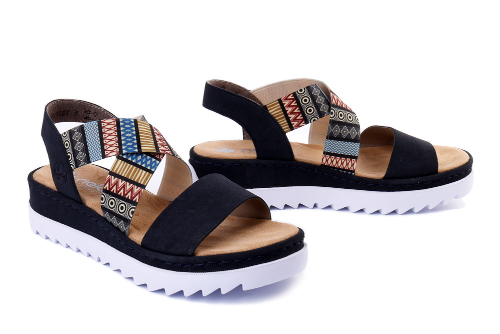 RIEKER V44G8-14 blue combination, sandały damskie - sklep e-kobi.pl